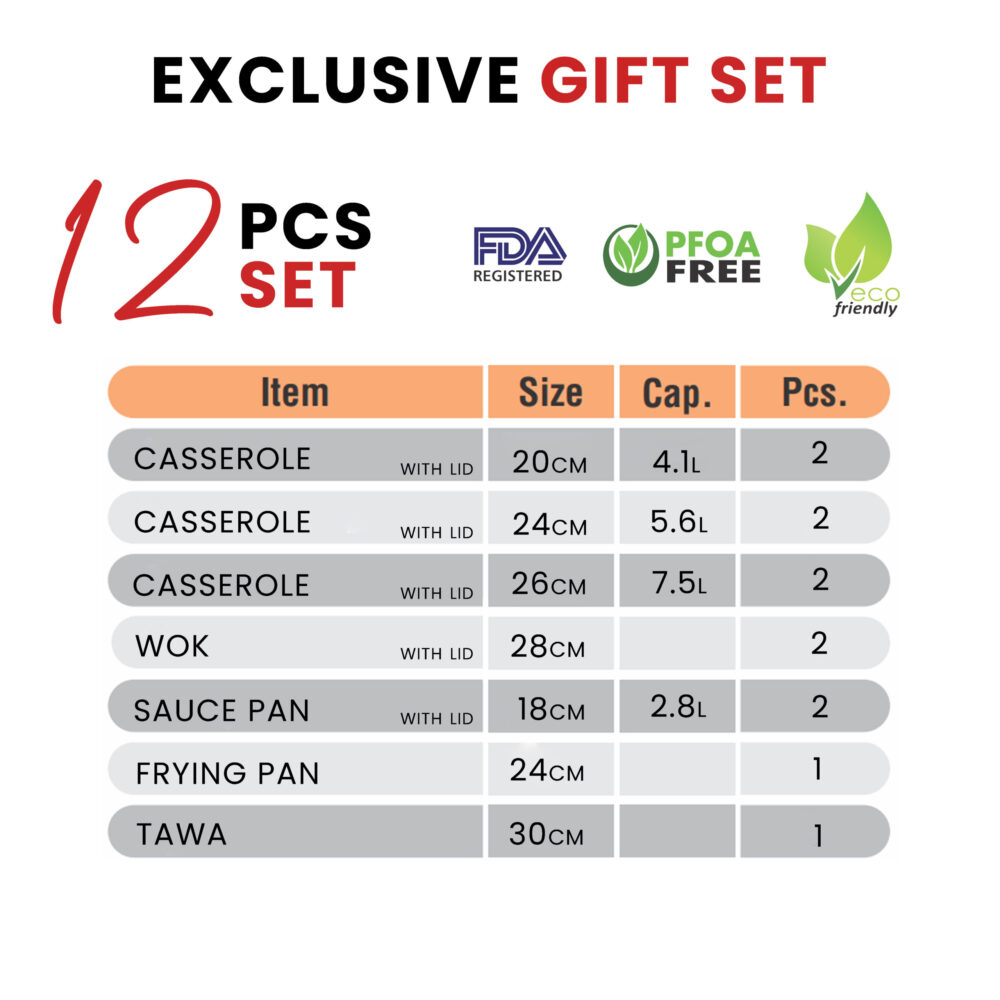 Exclusive Gift Set – 12 Pcs – Kitchen King Cookware